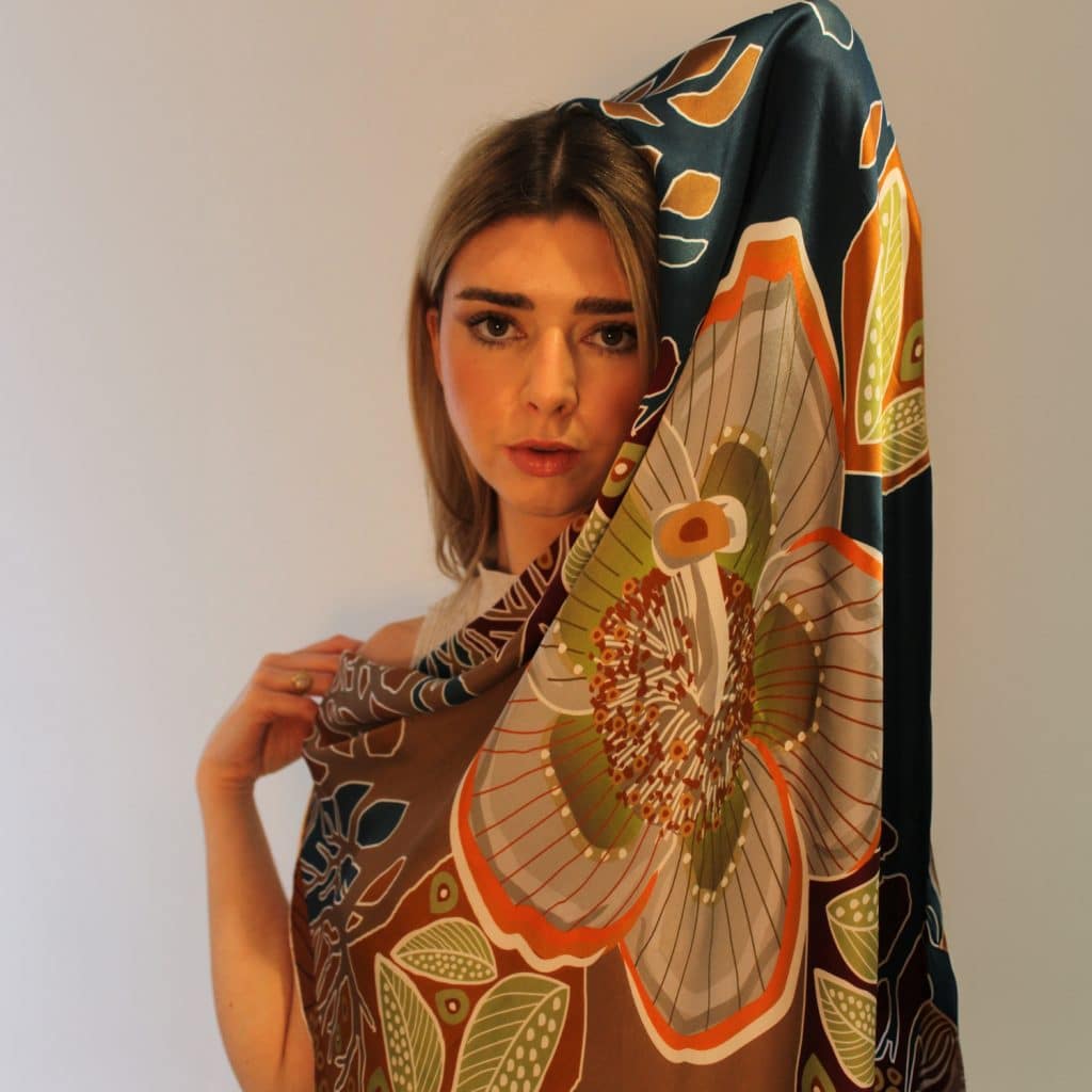 Pure Silk Scarf with Baobab Flower Design - Salamander Africa