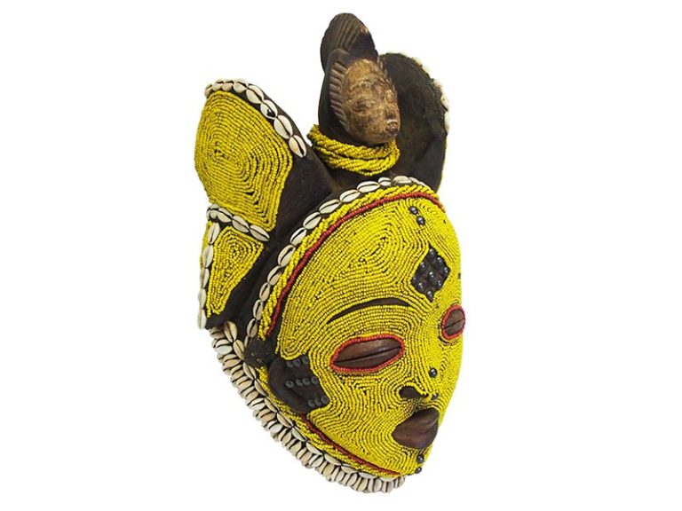Bamileke Yellow Beaded Mask (Small) - Salamander Africa